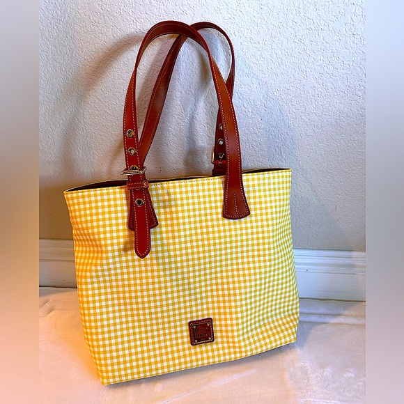 Dooney & Bourke | Bags | Dooney Bourke Emily Yellow Gingham Tote Bag ...